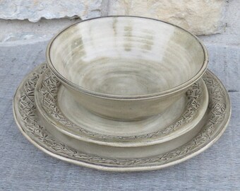 Dragonfly 4pc Pottery Dinnerware Set With Embossed Dragonflies Made to ...