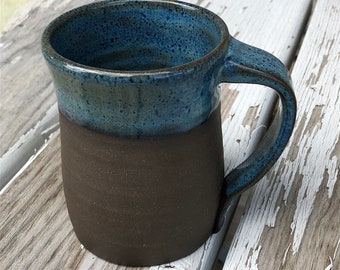 Blue Pottery Mug on Dark Clay With Drips **made to Order** - Etsy
