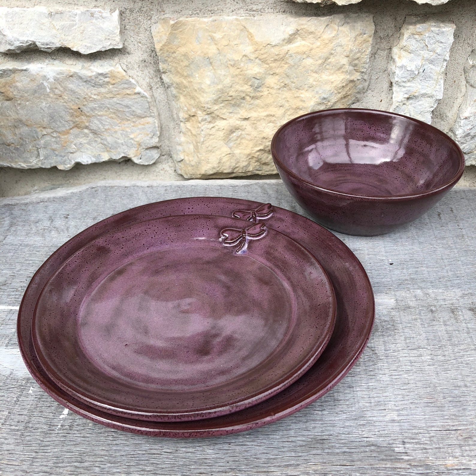 Dragonfly Pottery Dinnerware, Stoneware, Wheel Thrown Place Setting for ...