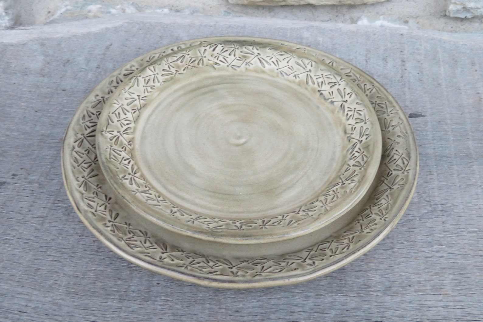 Dragonfly Pottery Plates Embossed With Dancing Dragonflies 2pc Set Made ...