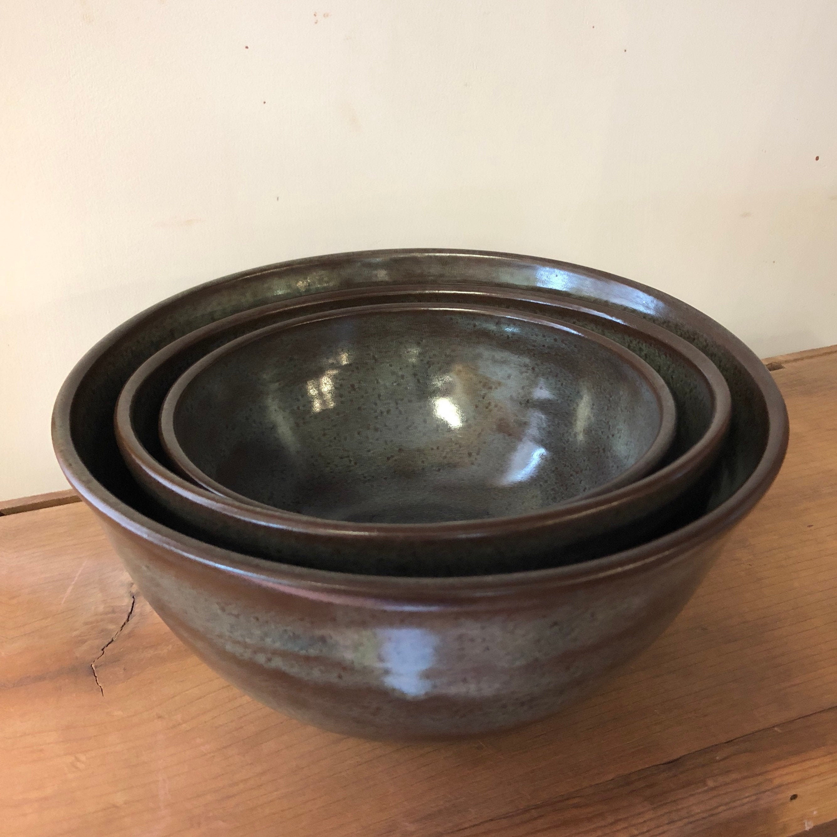 Set of Three Stoneware Pottery Serving or Mixing Bowls made to | Etsy