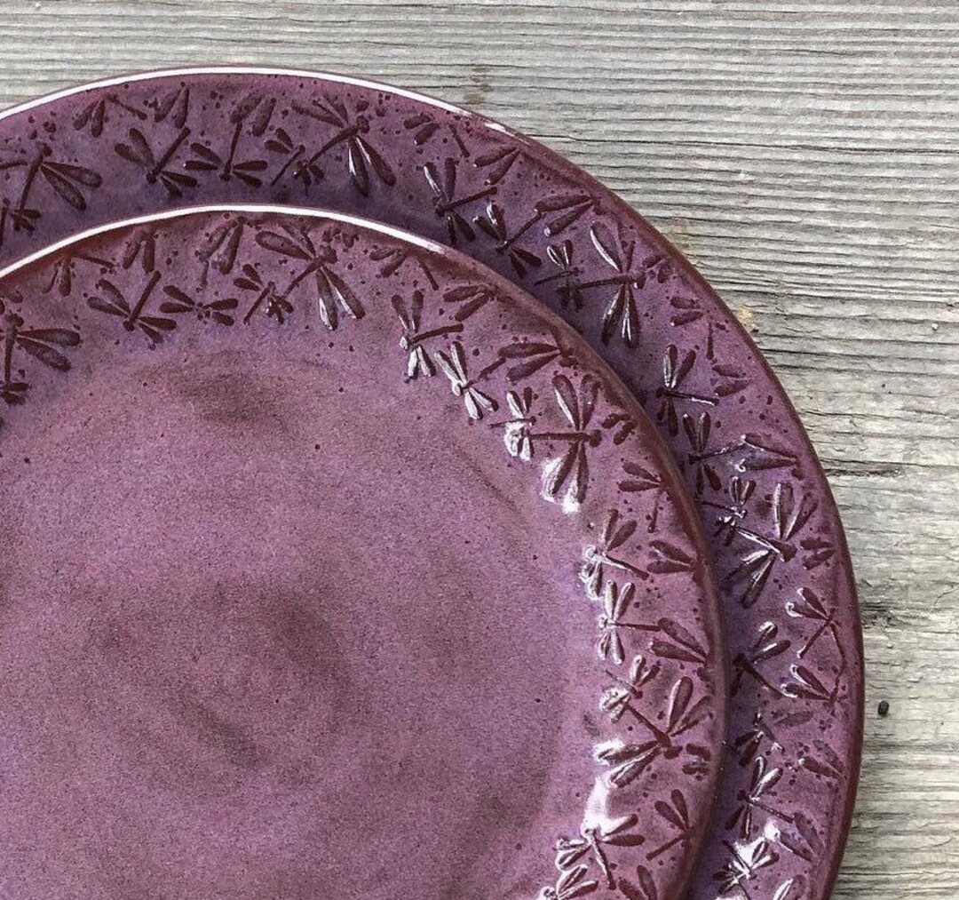 Dragonfly Pottery Plates Embossed With Dancing Dragonflies 2pc Set Made ...