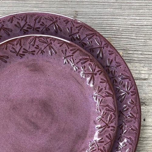 Dragonfly 4pc Pottery Dinnerware Set With Embossed Dragonflies - Etsy