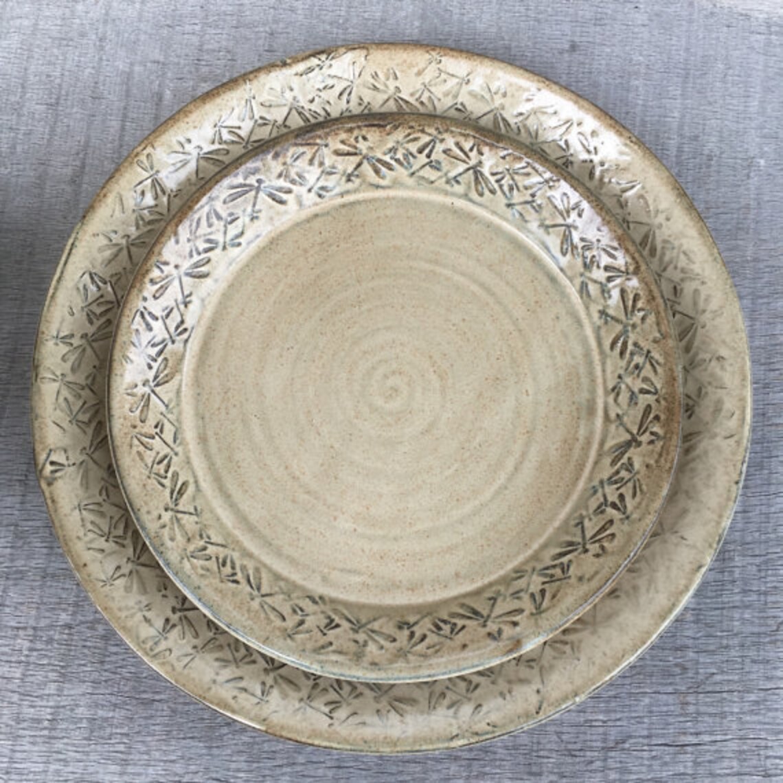 Dragonfly Pottery Plates Embossed With Dancing Dragonflies 2pc Set Made ...