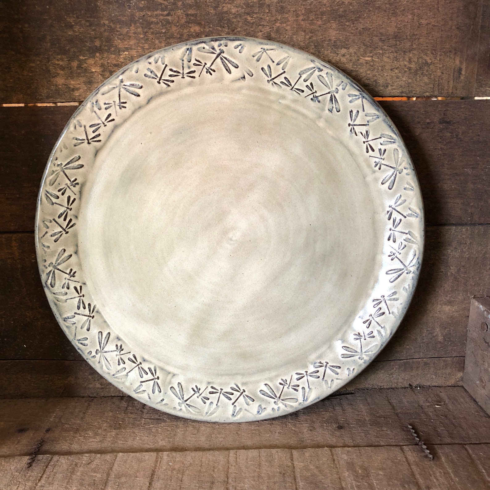 Dragonfly Pottery Plates Embossed With Dancing Dragonflies 2pc - Etsy