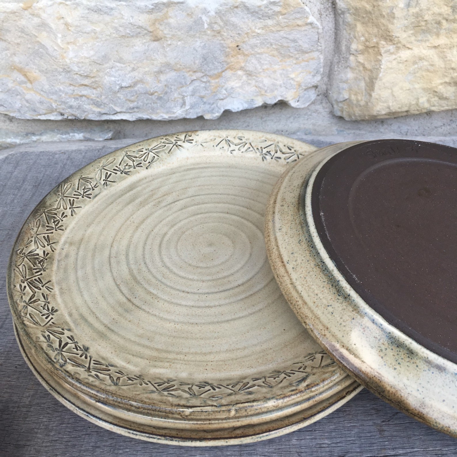 Dragonfly Pottery Set of 8 Salad Plates With Dragonfly Border Made to ...