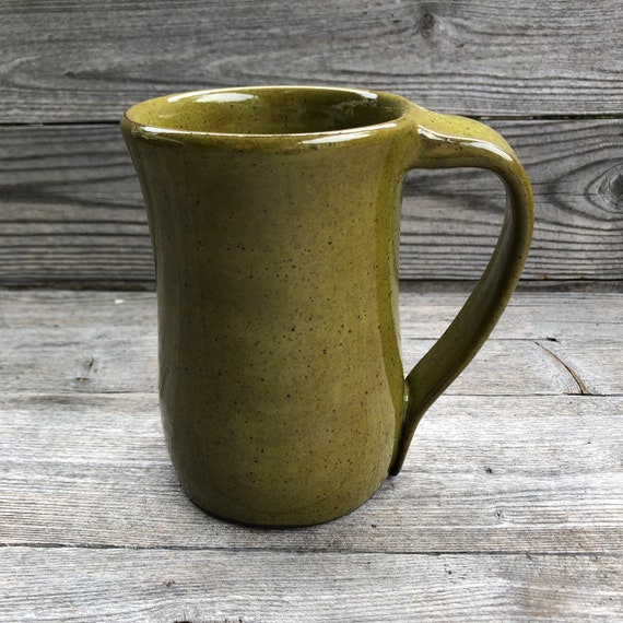 Olive Green Pottery Mug on Dark Clay Handcrafted Mug Made to | Etsy