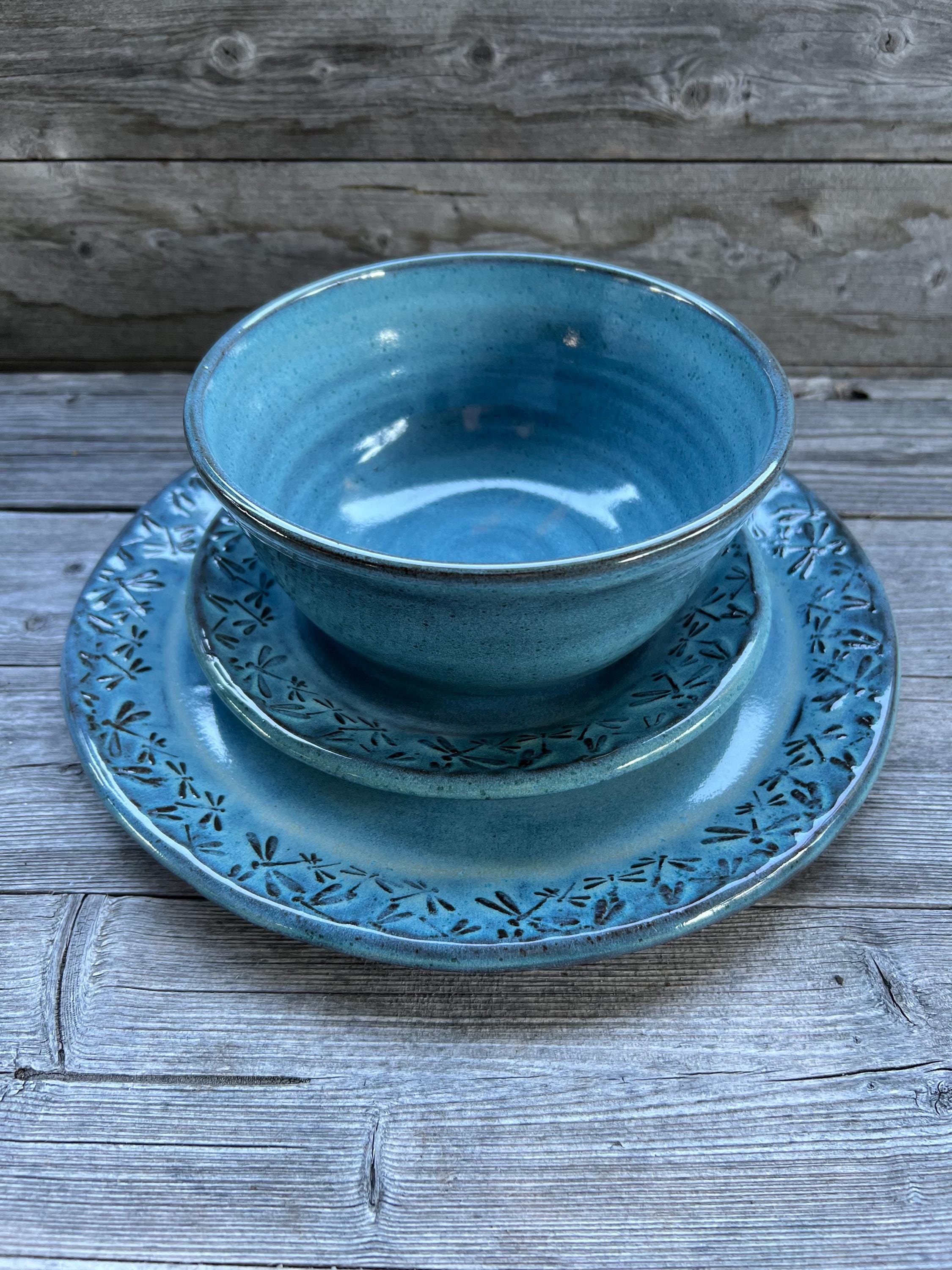 Dragonfly Pottery Dinnerware With Dancing Dragonflies 3pc Set **made to ...