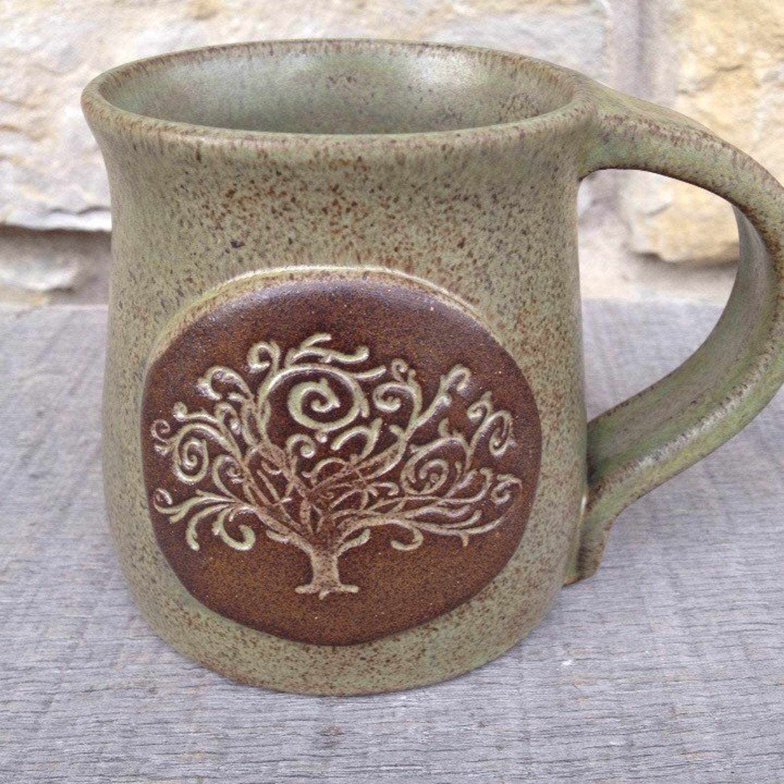 Wheel Thrown Green Tree of Life Mug made to order | Etsy