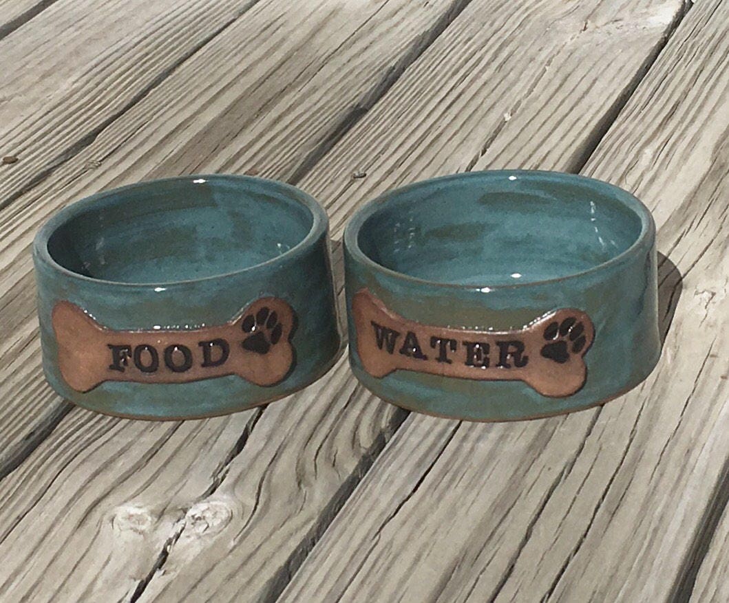 Set of TWO Pottery Dog Dishes Dog Food and Water Bowls Made - Etsy