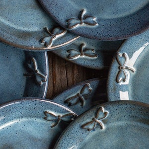 Dragonfly Dinner Plates, Stoneware, Wheel Thrown Pottery 4pc Set Made ...