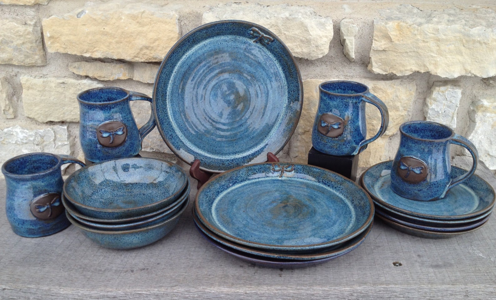 Dragonfly Pottery Dinnerware Stoneware Wheel Thrown Place - Etsy
