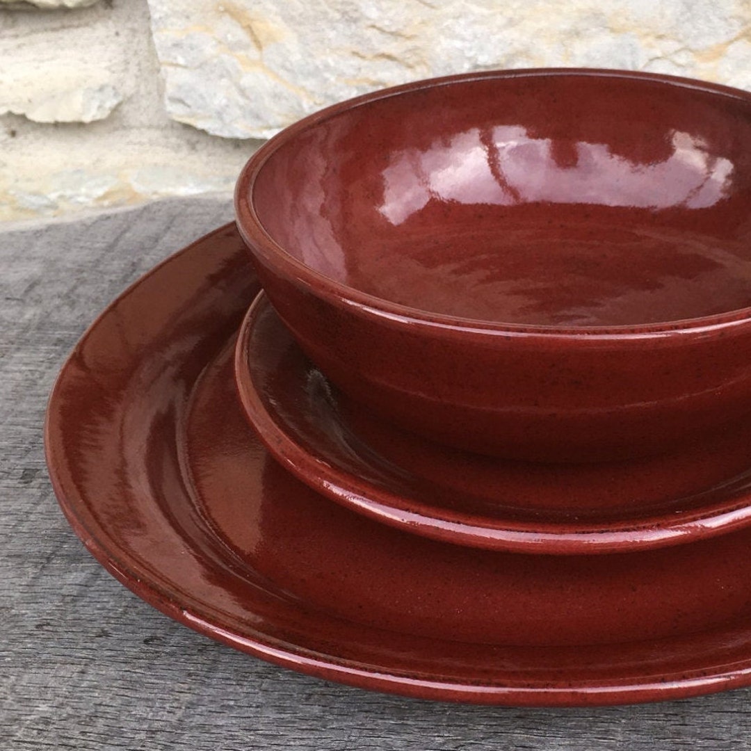 Red Pottery Dinnerware Place Setting. Set of Handmade Red Pottery ...