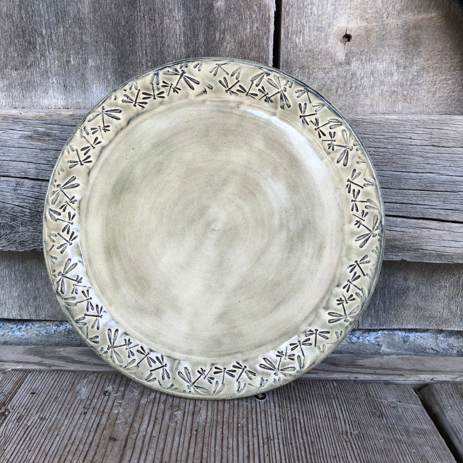 Dragonfly plate with embossed dragonfly border made to order | Etsy