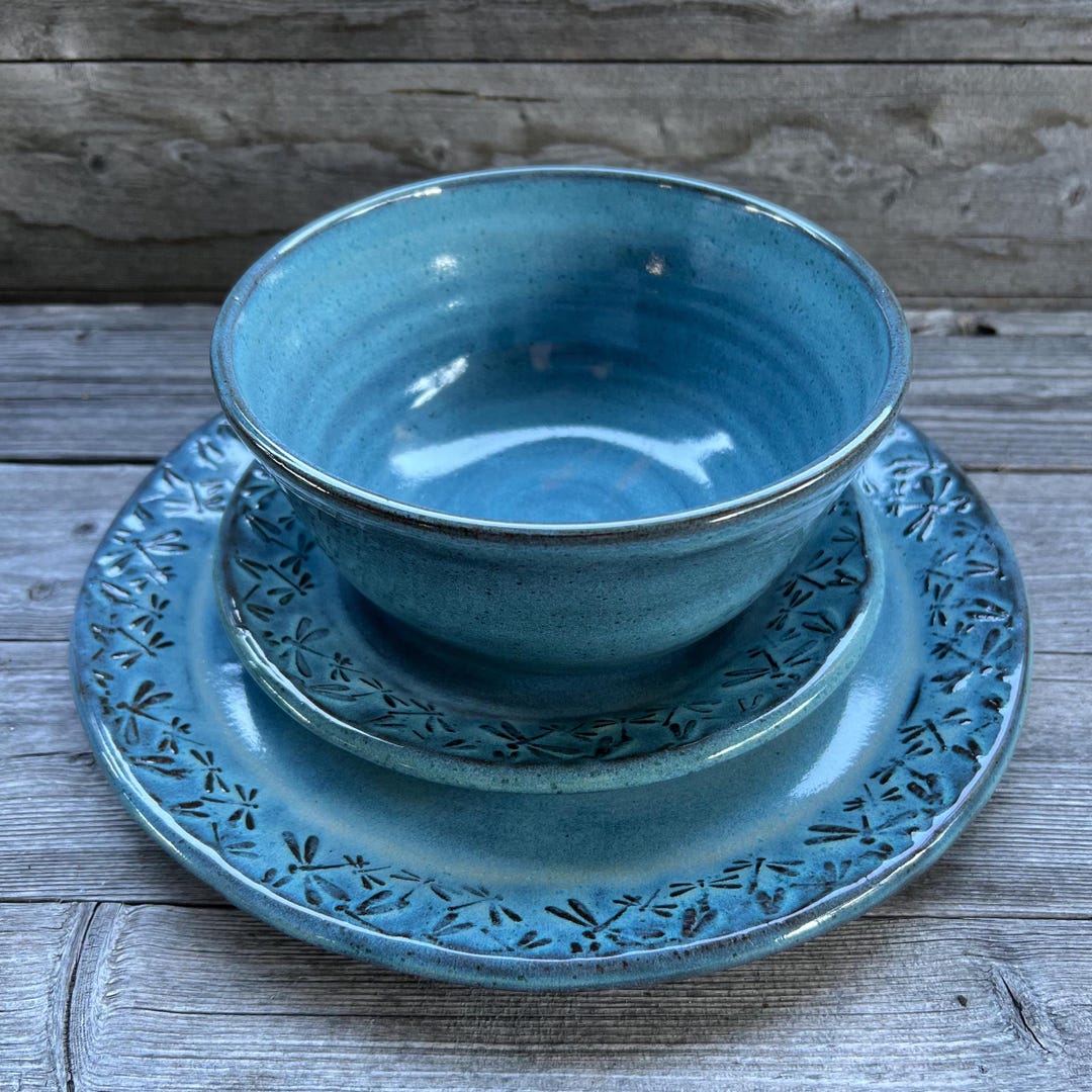Dragonfly Pottery Dinnerware With Dancing Dragonflies 3pc Set **made to ...