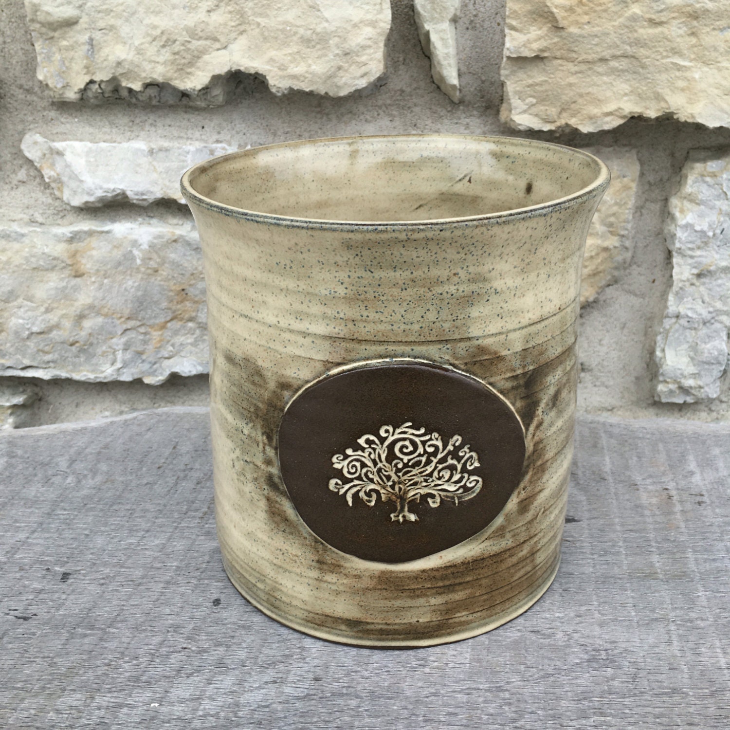 Pottery Utensil Holder With Tree of Life Made to Order | Etsy