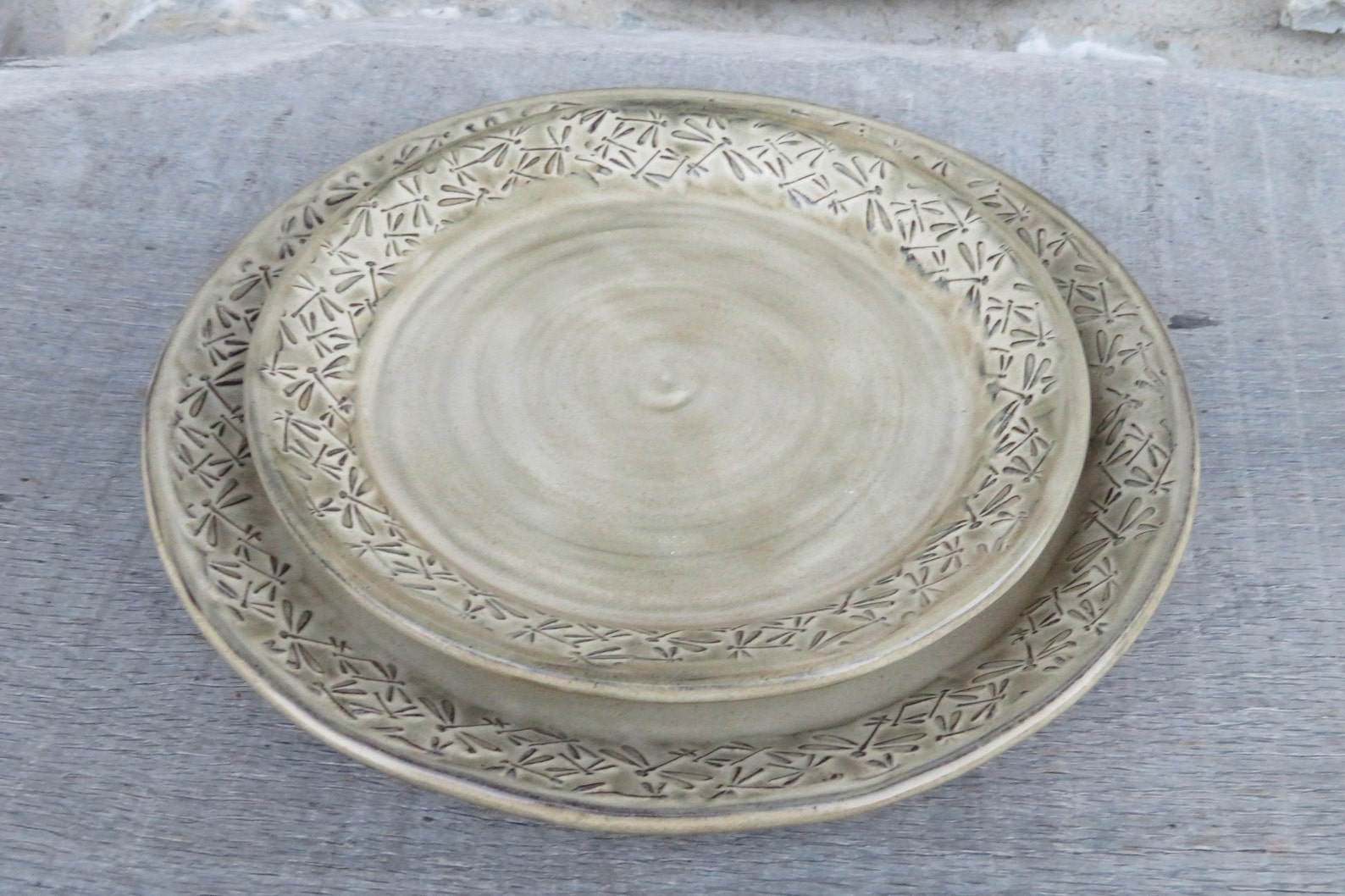 Dragonfly 4pc Pottery Dinnerware Set With Embossed Dragonflies - Etsy