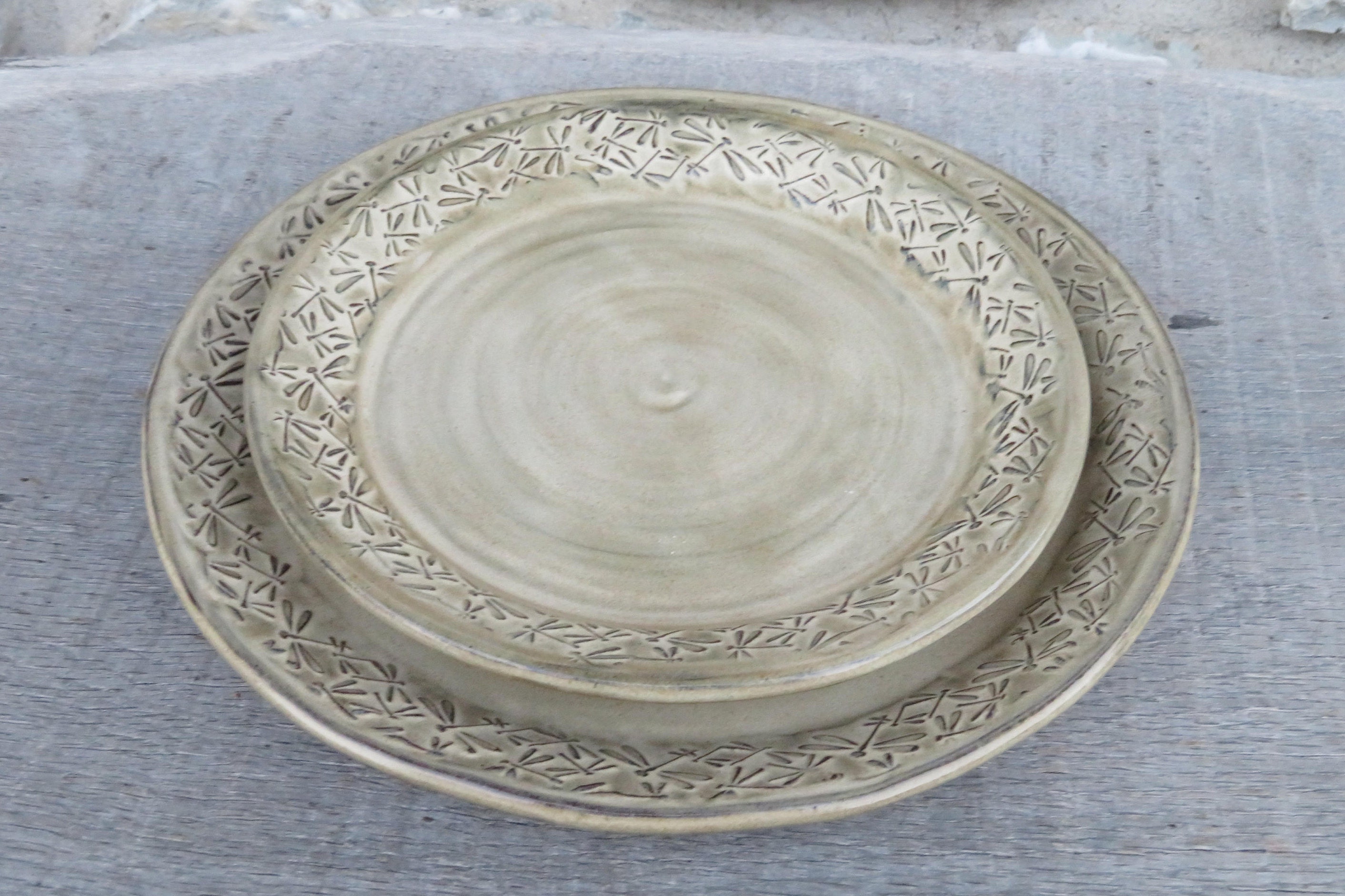 Dragonfly 4pc Pottery Dinnerware Set With Embossed Dragonflies - Etsy