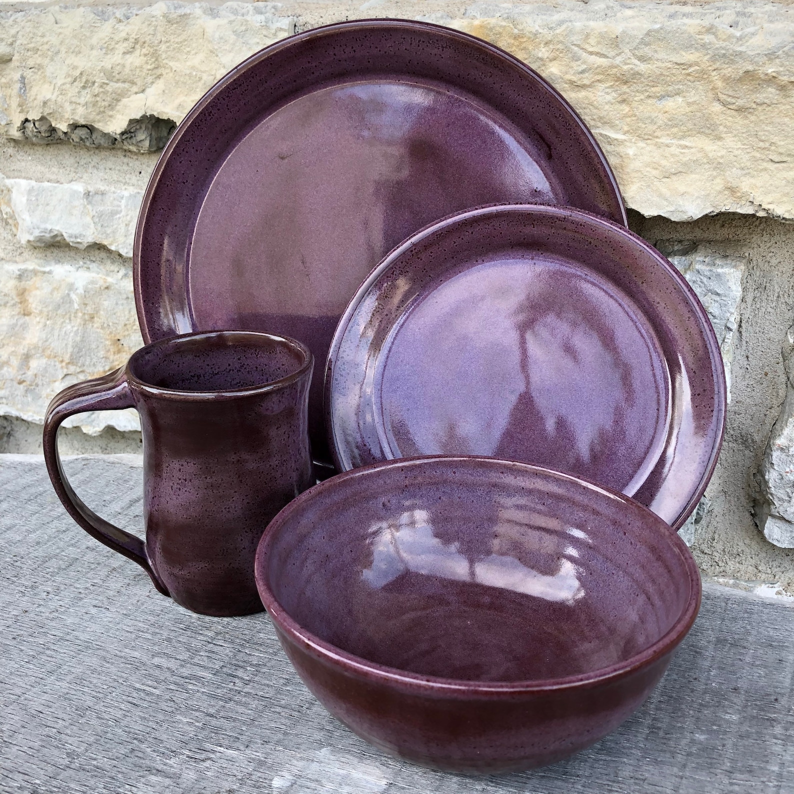 12 Piece Purple Pottery Dinnerware Service for Four. Handmade Pottery ...