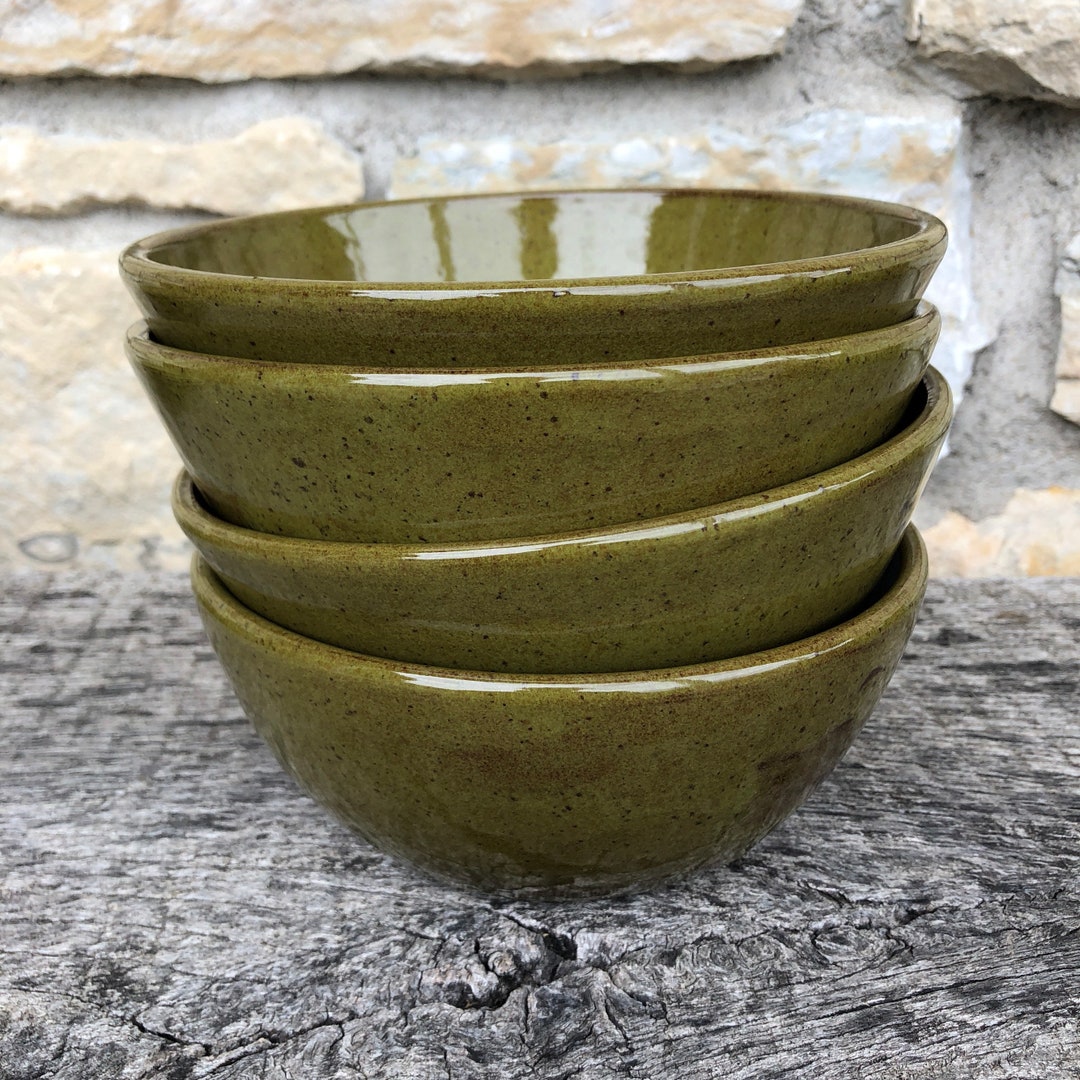 Olive Green Pottery Bowls. Soup, Salad, or Cereal Bowls Set of 4 ...