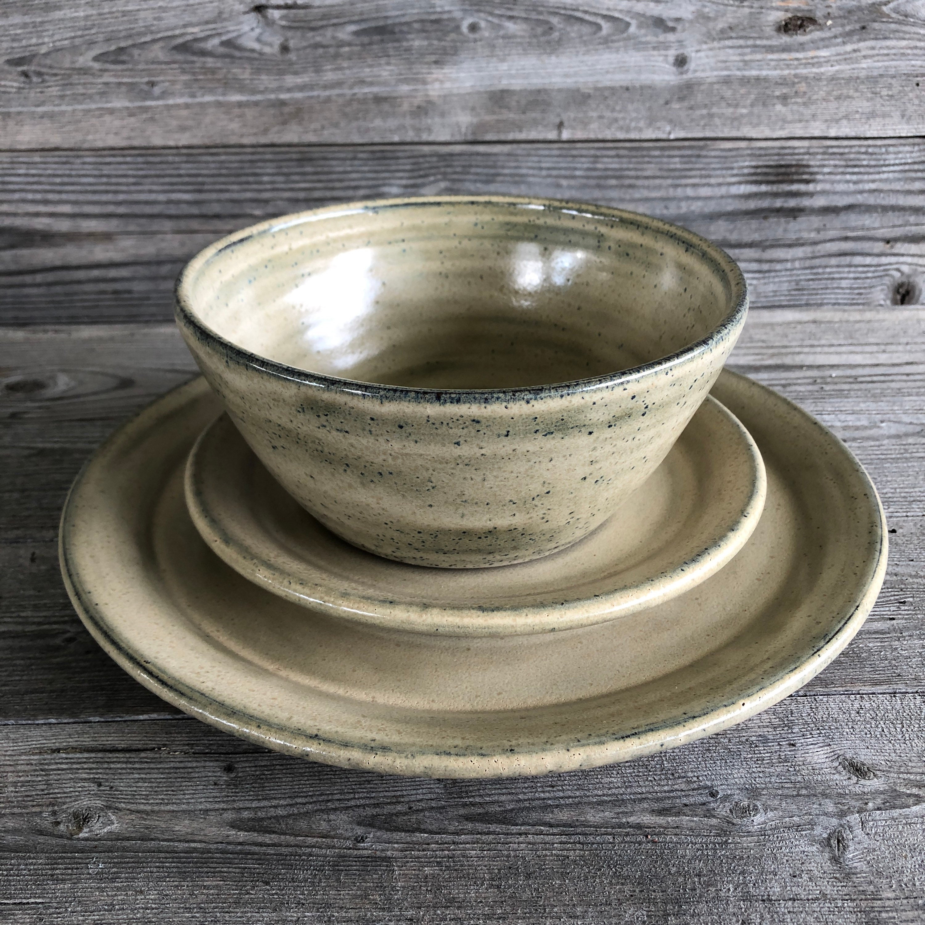 Mixed Glaze Dinnerware Service for Four. Handmade Pottery Dishes ...