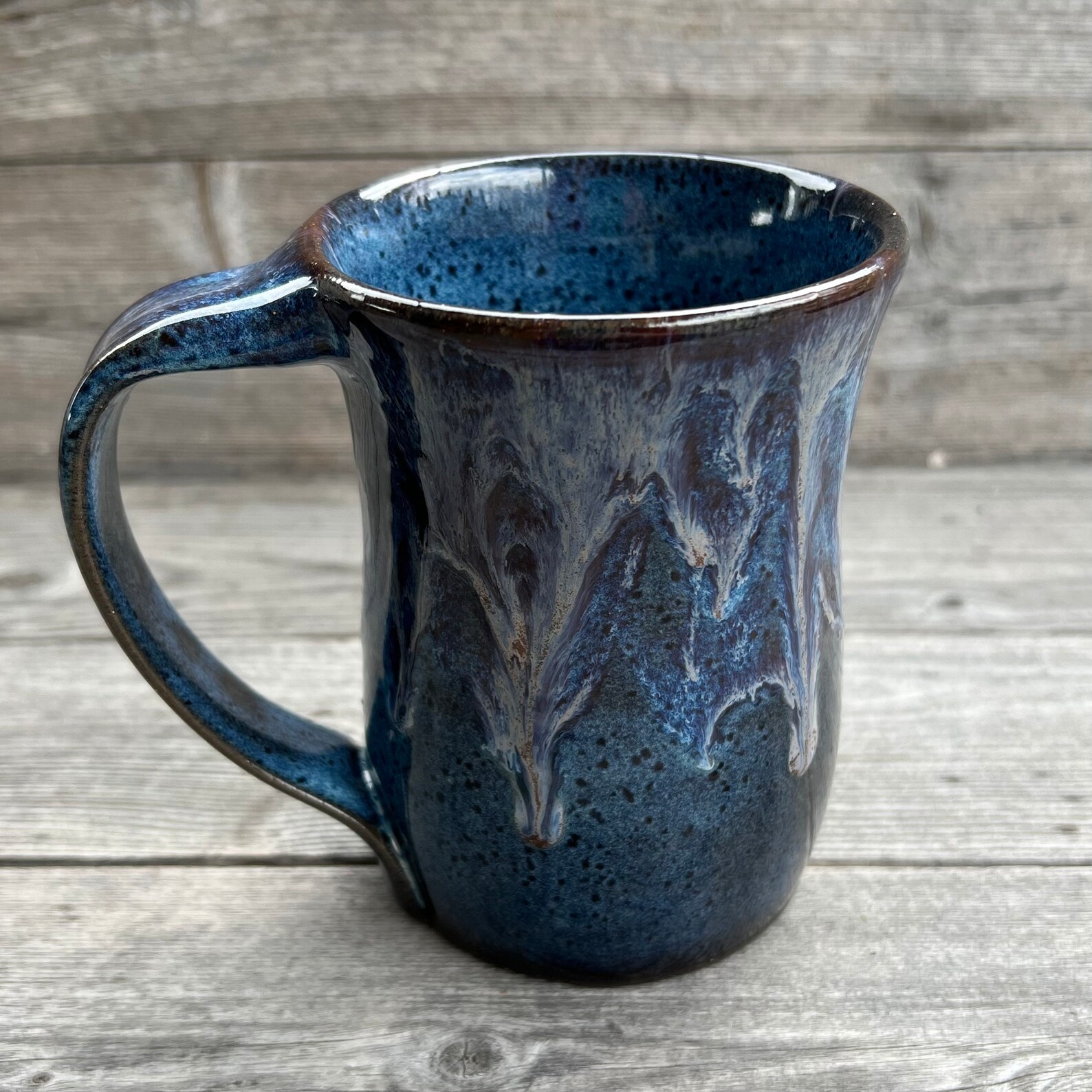 Blue Pottery Mug on Dark Clay With Drips Made to Order - Etsy