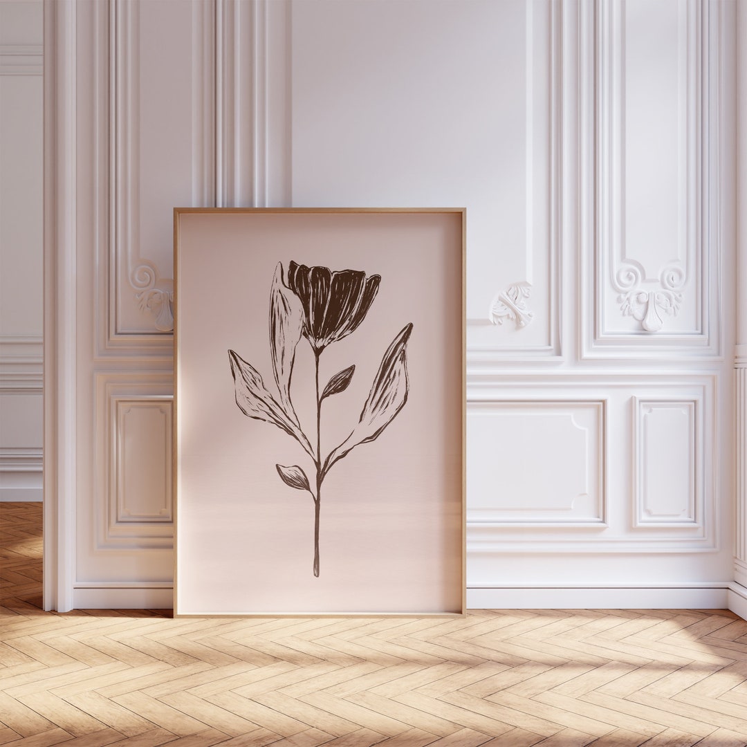 Minimal Tulip Printable, Vintage Inspired Wall Art, Brown Flower Art ...