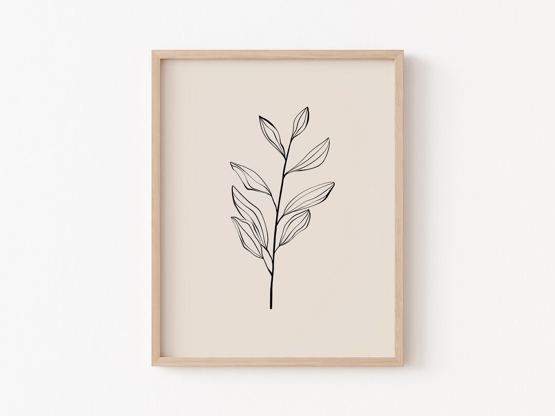 Neutral Leaves Printable, Botanical Line Art, Abstract Leaves Print ...