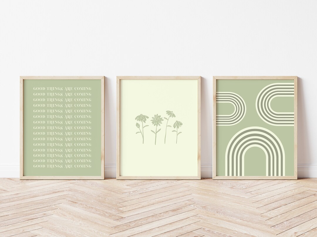 Sage Green Print Set of 3, Sage Green Printables, Cute Boho Print Set ...