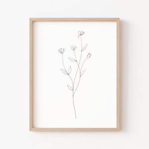 Minimal Flower Print, Minimal Flower Printable, Minimal Wall Art, Line ...