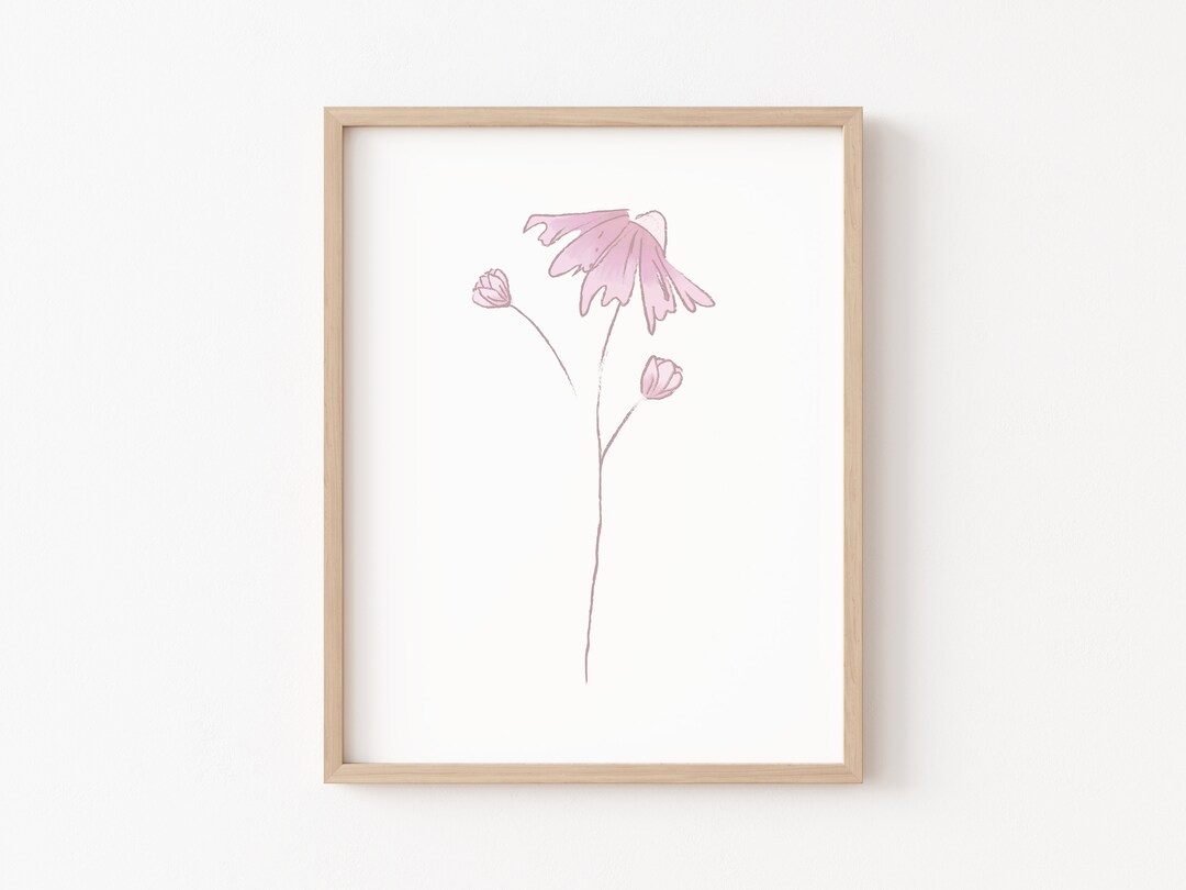 Pink Flower Printable, Minimal Flower Print, Pink Daisy Print, Flower ...