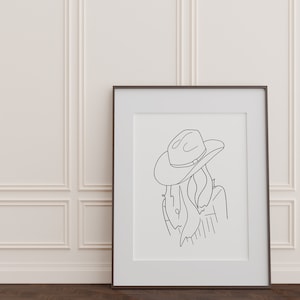 Western Line Art, Cute Cowgirl Print, Western Decor, Face Line Art ...