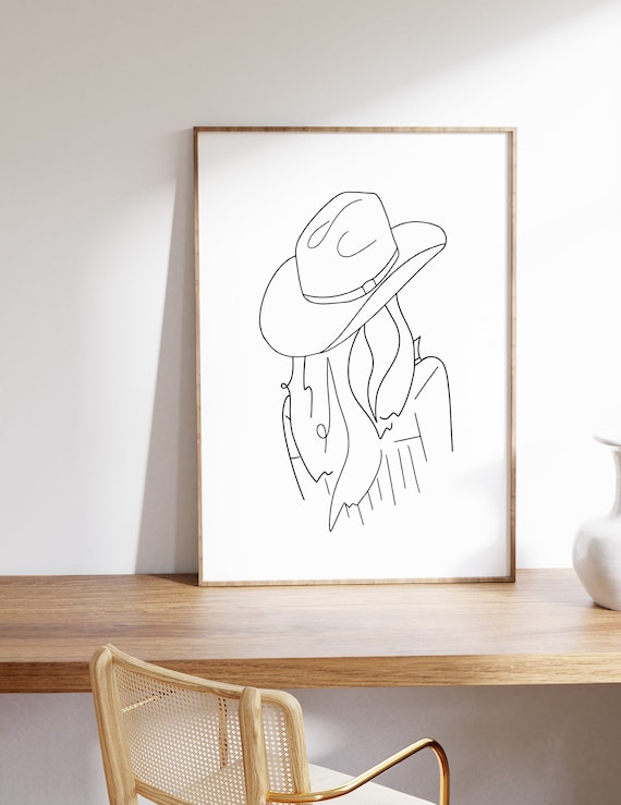 Western Line Art Cute Cowgirl Print Western Decor Face Line - Etsy