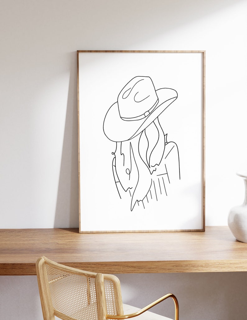 Western Line Art, Cute Cowgirl Print, Western Decor, Face Line Art ...