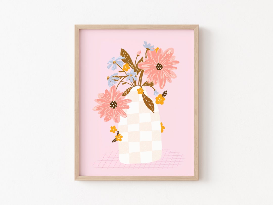 Flower Vase Printable, Pink Flower Print, Cute Flower Bouquet Print ...