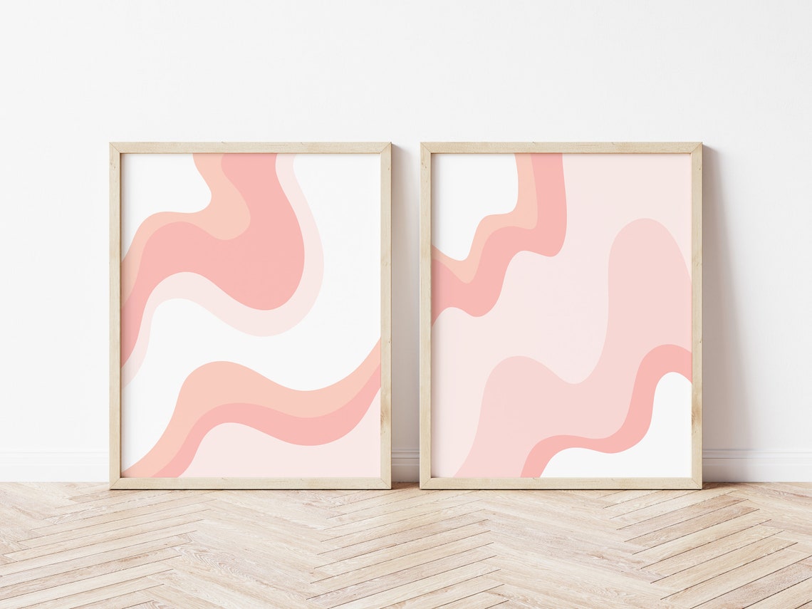 Pink Boho Print Set of 2 Minimal Pink Print Set Cute Pink - Etsy