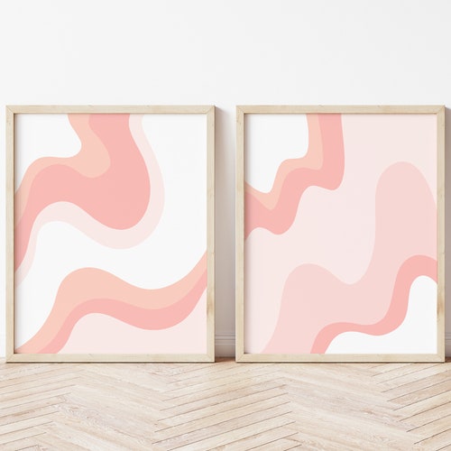 Pink Boho Print Set of 2 Minimal Pink Print Set Cute Pink - Etsy