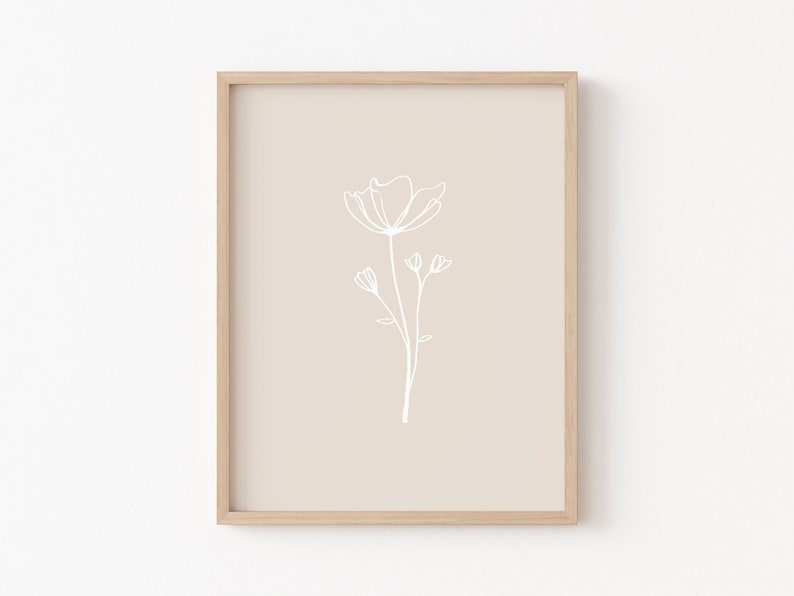 Neutral Botanical Print Set of 3 Neutral Flower Line Art Set - Etsy