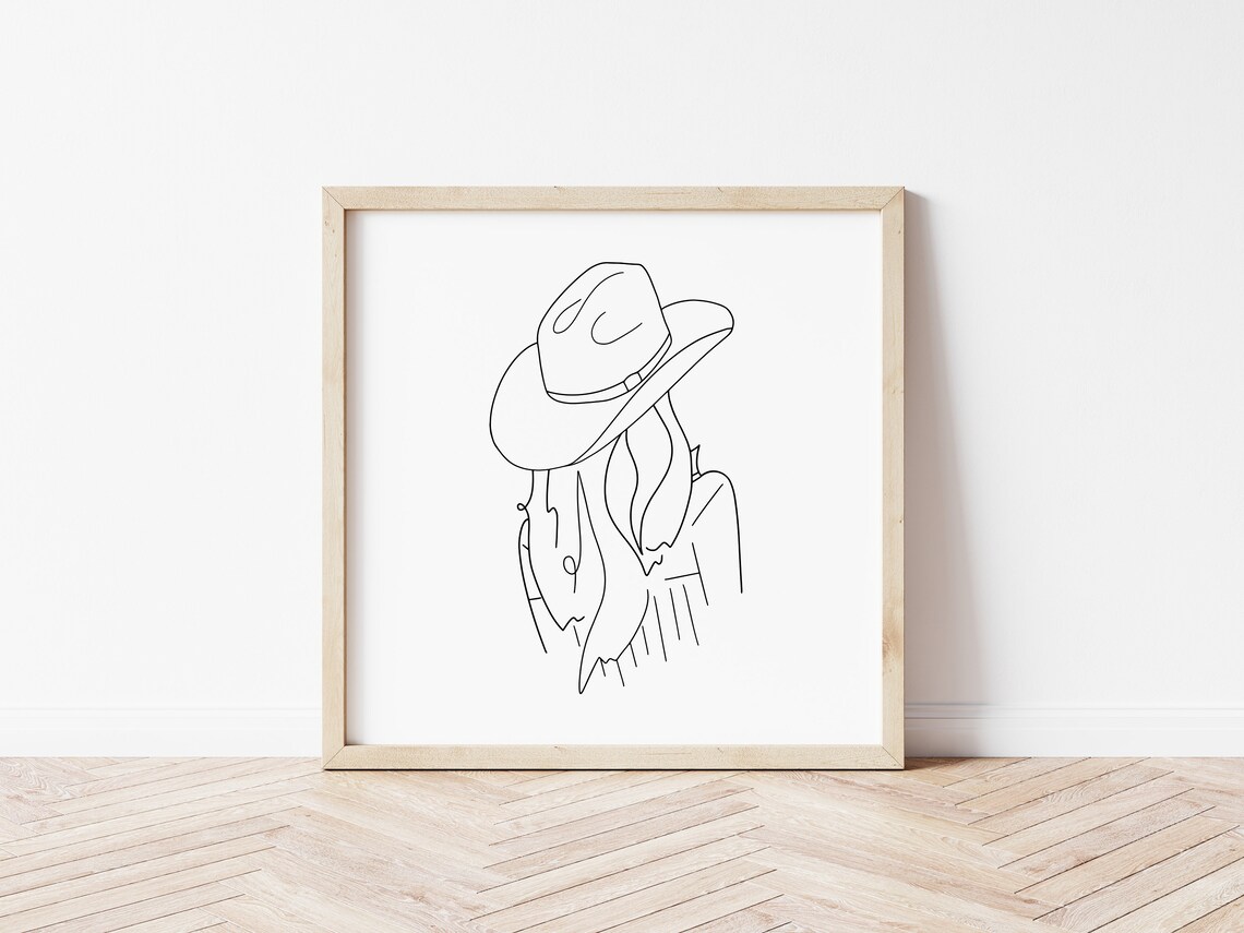 Western Line Art, Cute Cowgirl Print, Western Decor, Face Line Art ...