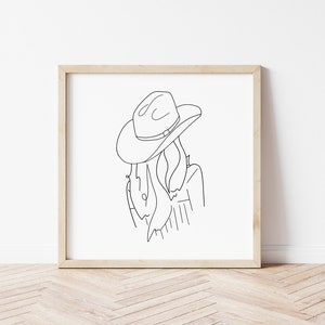 Western Line Art, Cute Cowgirl Print, Western Decor, Face Line Art ...