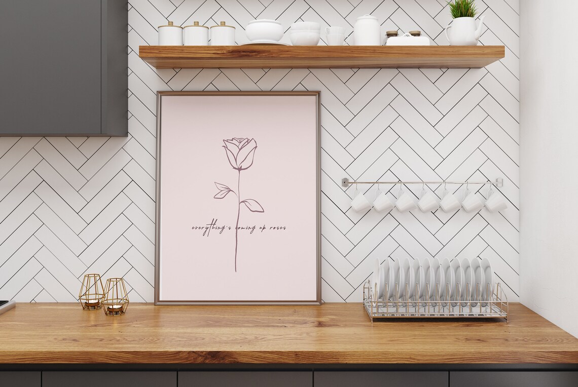 Everything's Coming up Roses Print, Pink Rose Printable, Minimal Rose ...