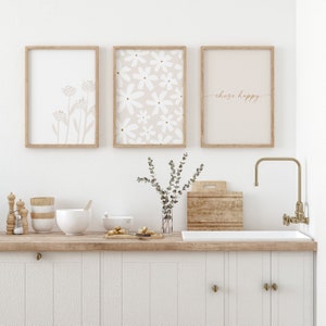 Neutral Spring Print Set, Neutral Flower Print Set of Three, Neutral ...