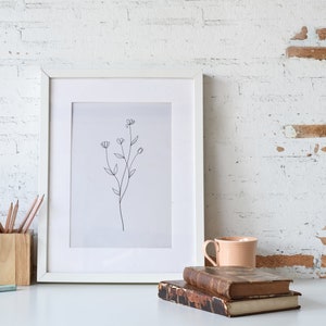 Minimal Flower Print, Minimal Flower Printable, Minimal Wall Art, Line ...
