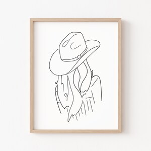 Western Line Art, Cute Cowgirl Print, Western Decor, Face Line Art ...
