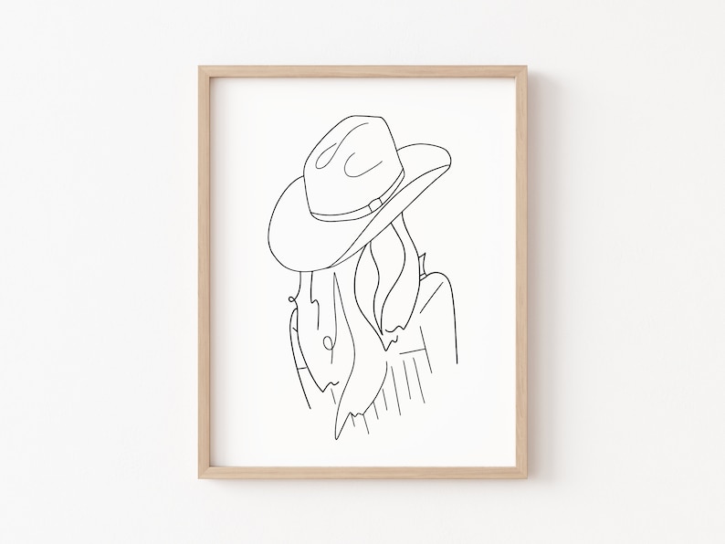 Western Line Art Cute Cowgirl Print Western Decor Face Line - Etsy