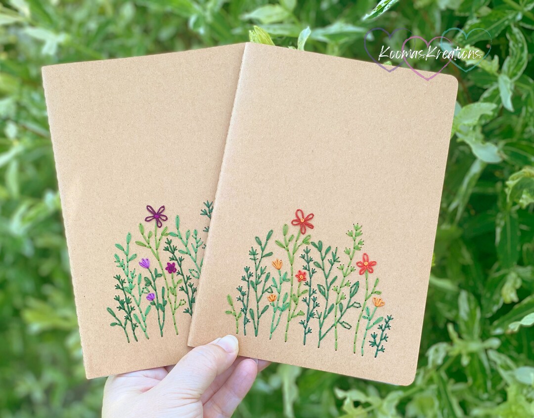 Floral Embroidered Kraft Notebook, Customized Embroidery, Kraft ...