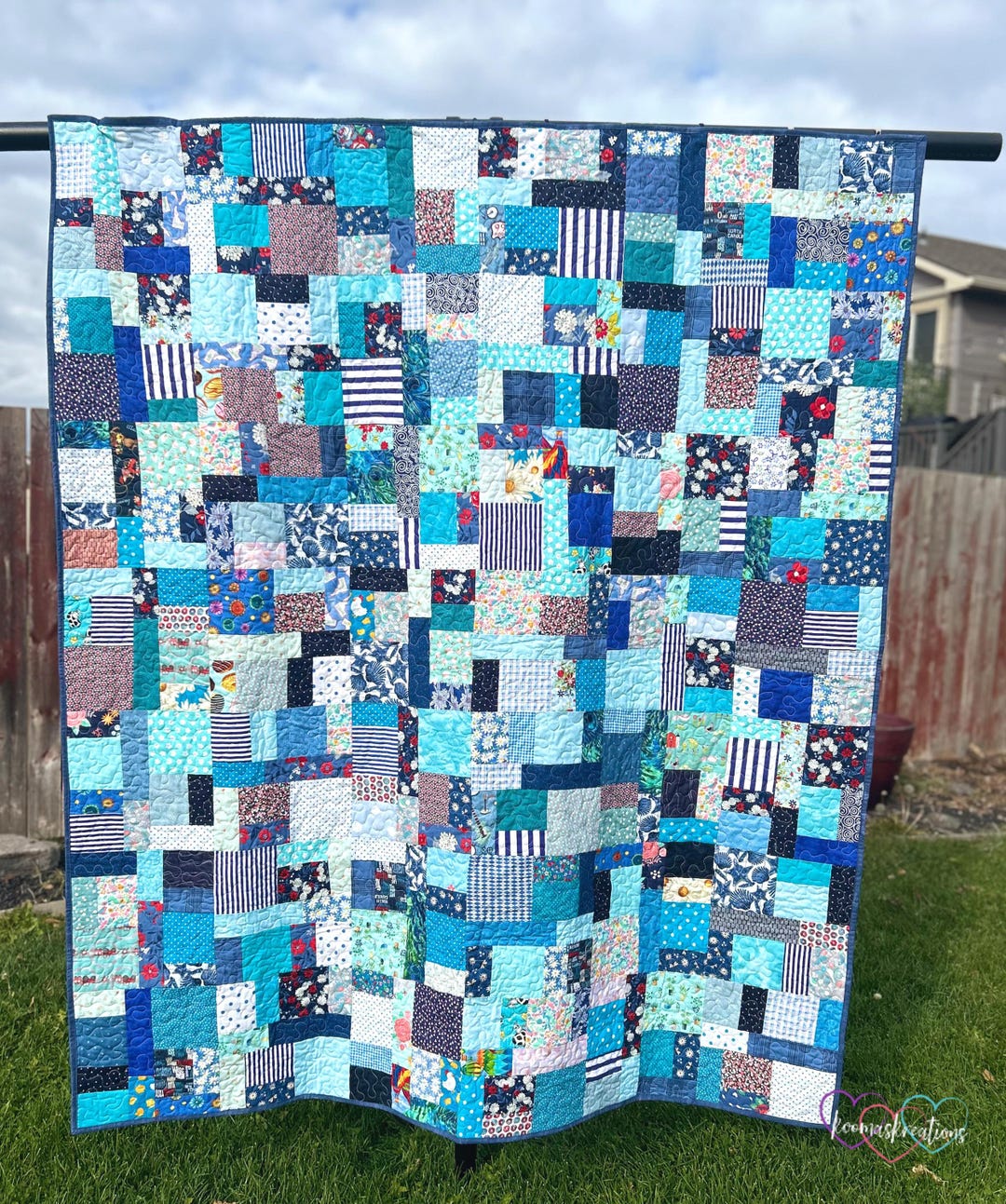 Our "scrappy Blue” Quilt, Lap Quilt, Scrap Quilt, Blue Quilt, Handmade ...