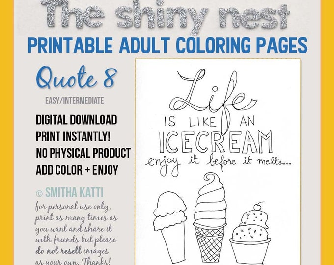 Adult Coloring Page Life Quotes Icecream Quotes Printable - Etsy