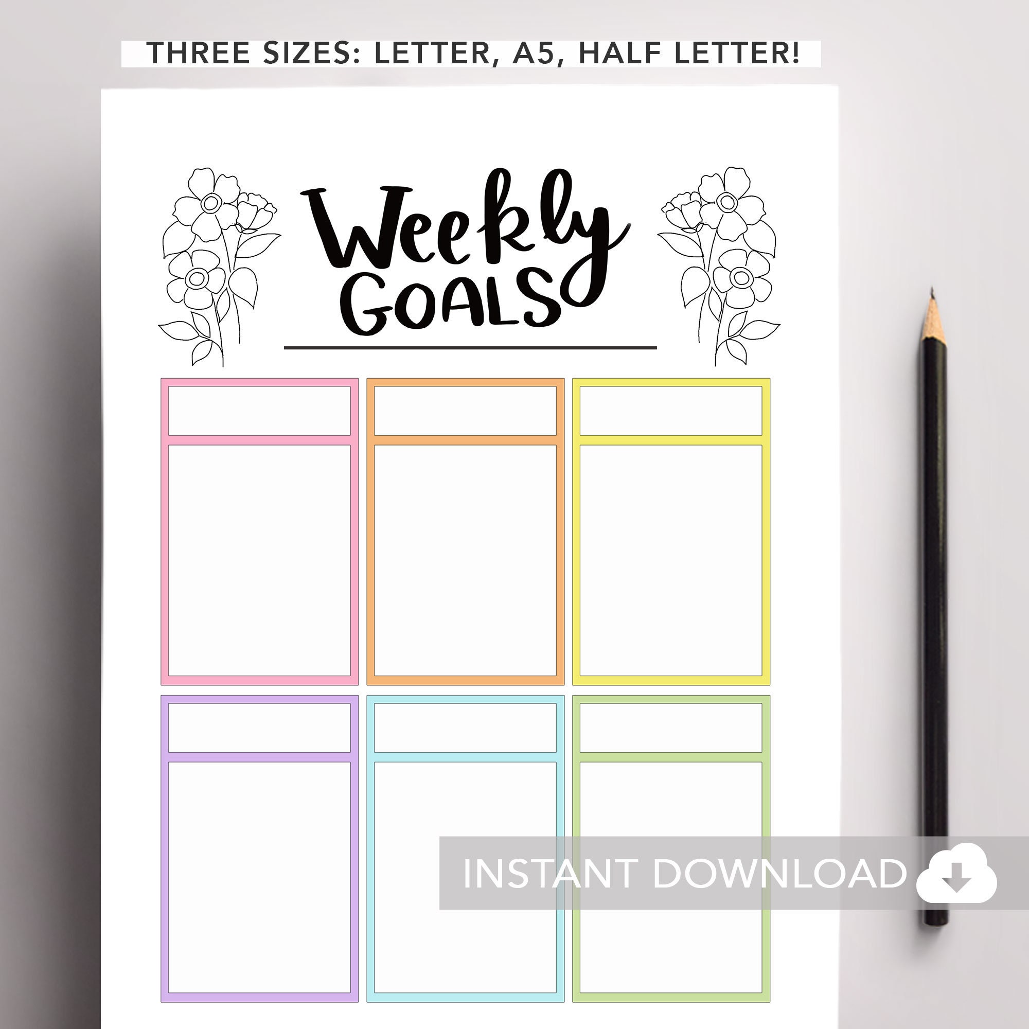 Weekly Goal Printable, Rainbow Planner, Planner Printable Insert ...