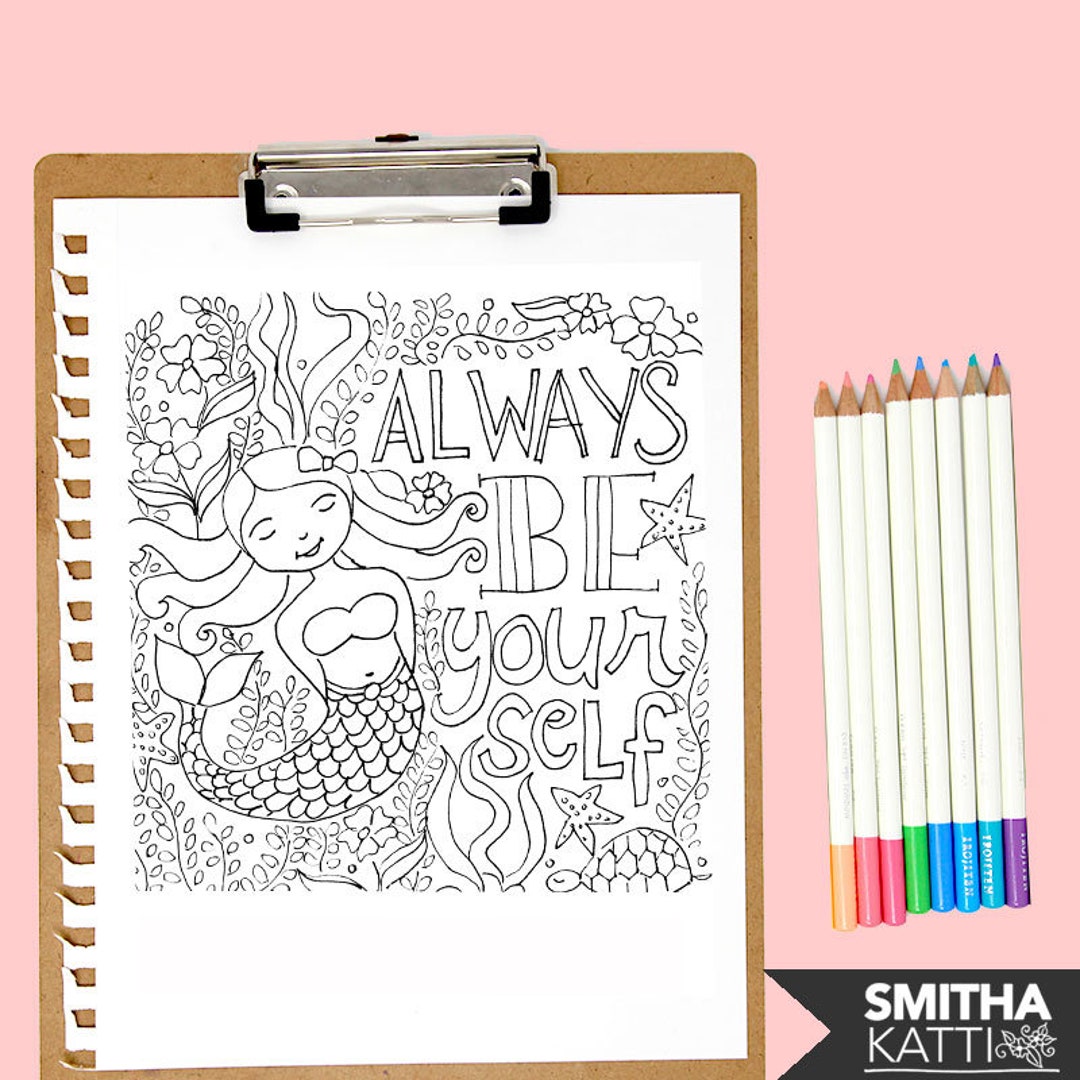 Mermaid Coloring Page Printable Pdf INSTANT DOWNLOAD - Etsy